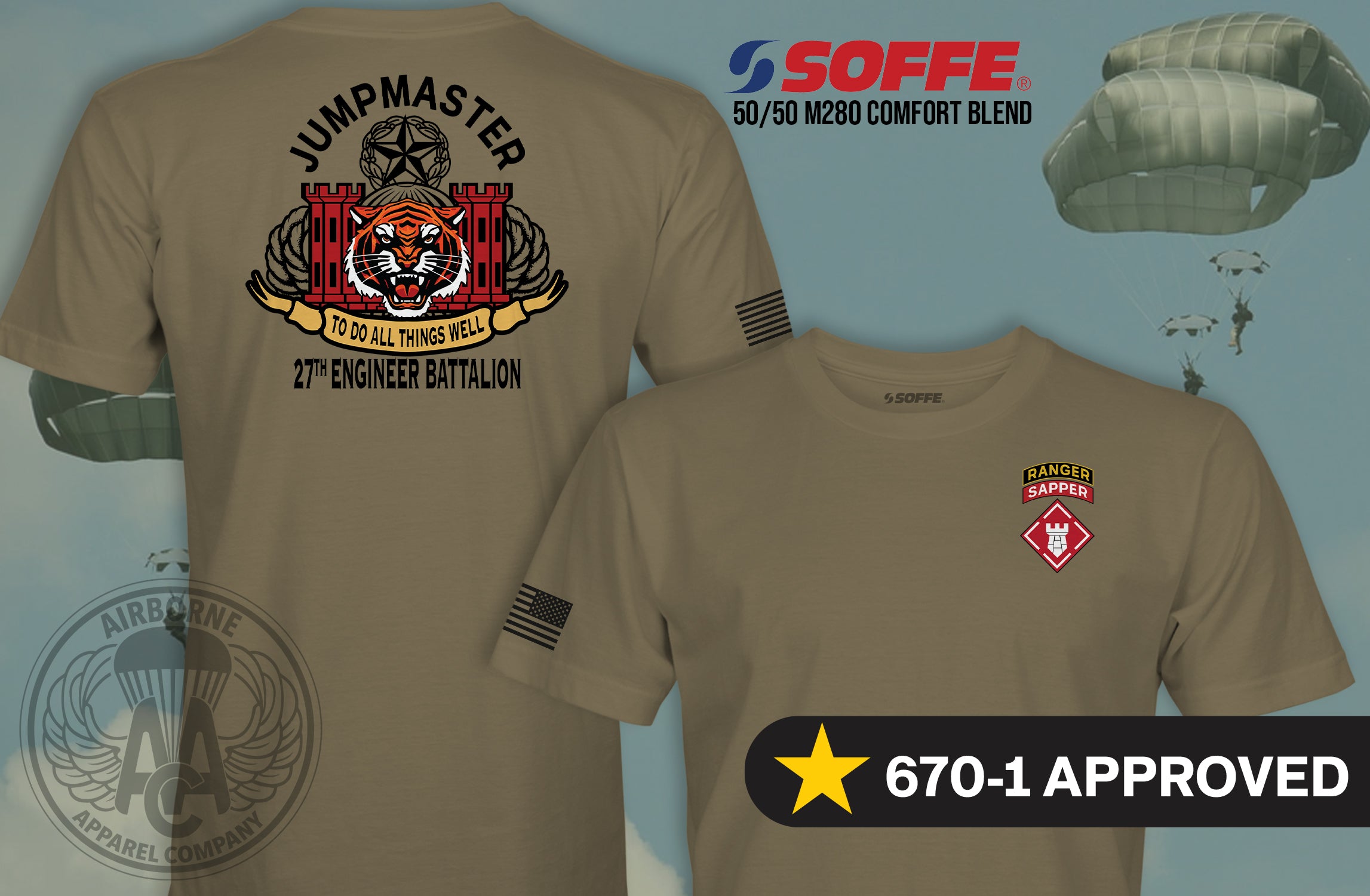 27th Engineer Battalion Jumpmaster 670-1 Compliant T-Shirt (Official ...